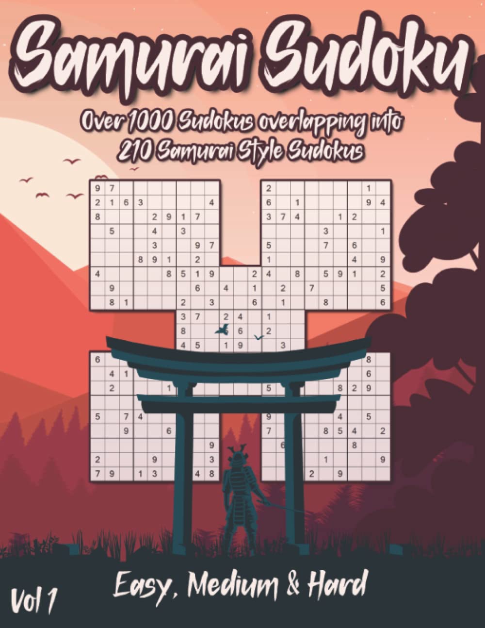 Samurai Sudoku: Sudoku Puzzle Book with more than 1000 Sudokus overlapping into 210 Samurai ...