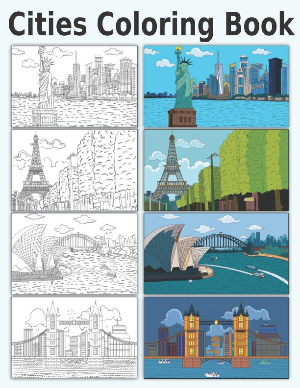 Cities Coloring Book: 29 Famous Places or Cities to Color: Travel ...