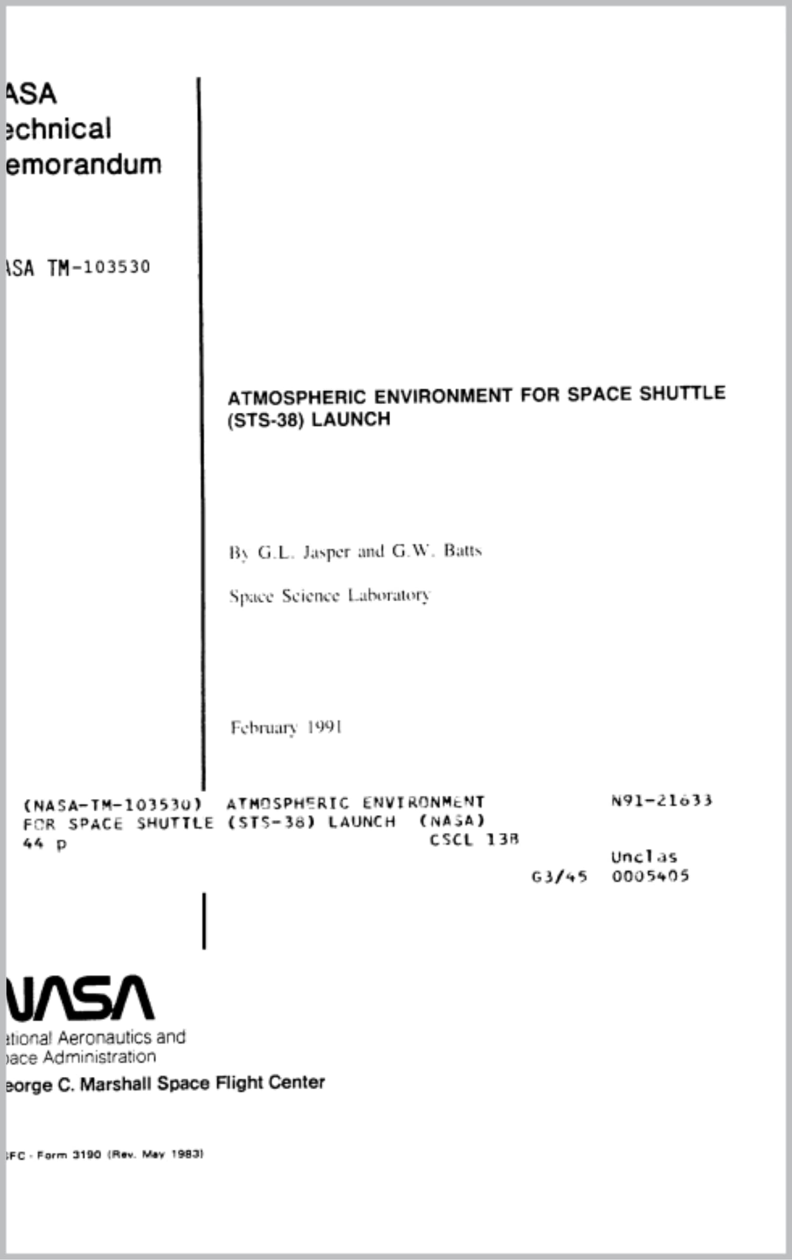Atmospheric Environment for Space Shuttle (STS-38) Launch: February 1 ...