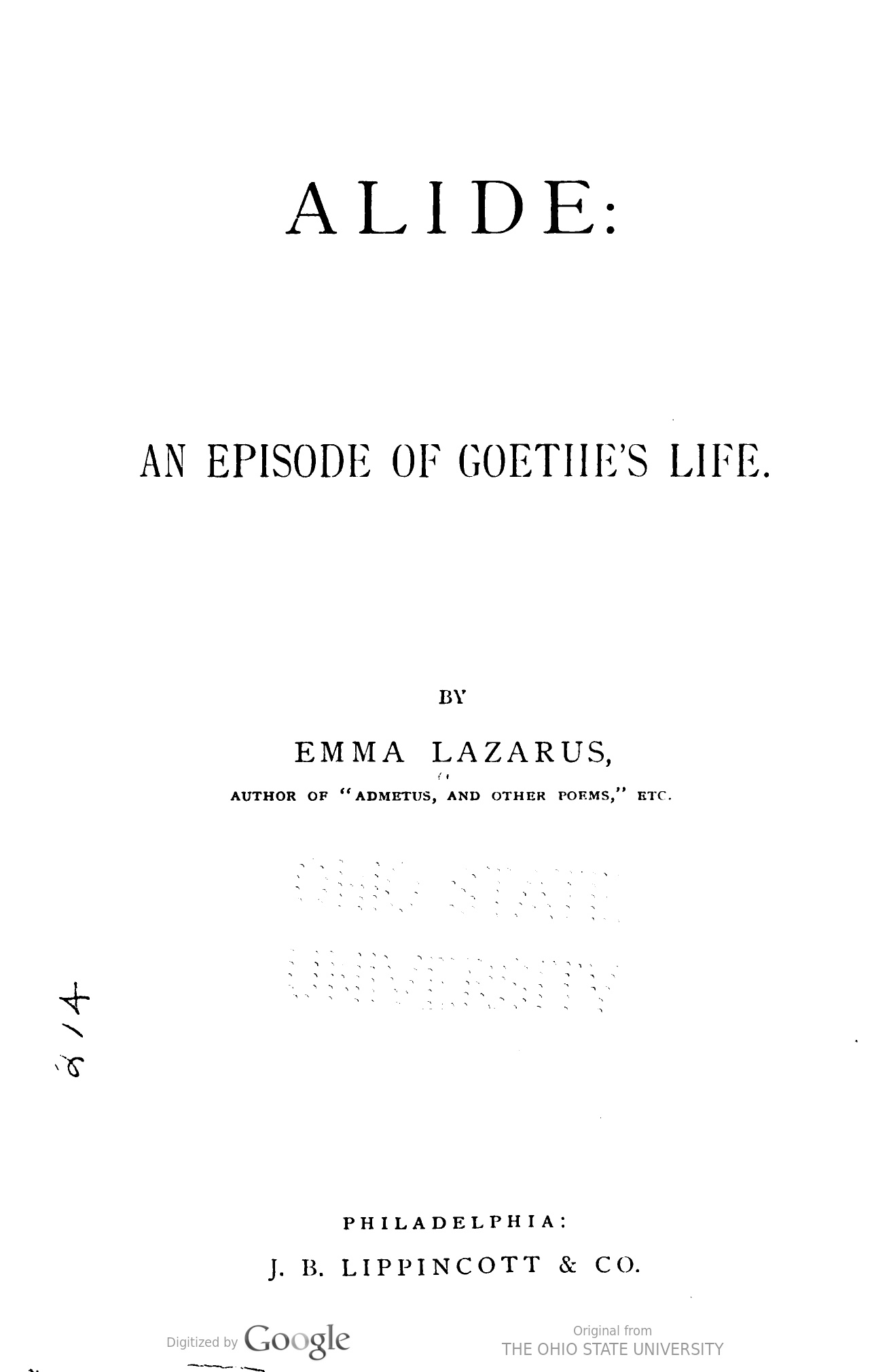 Alide: an Episode of Goethe's Life by Emma Lazarus | Goodreads