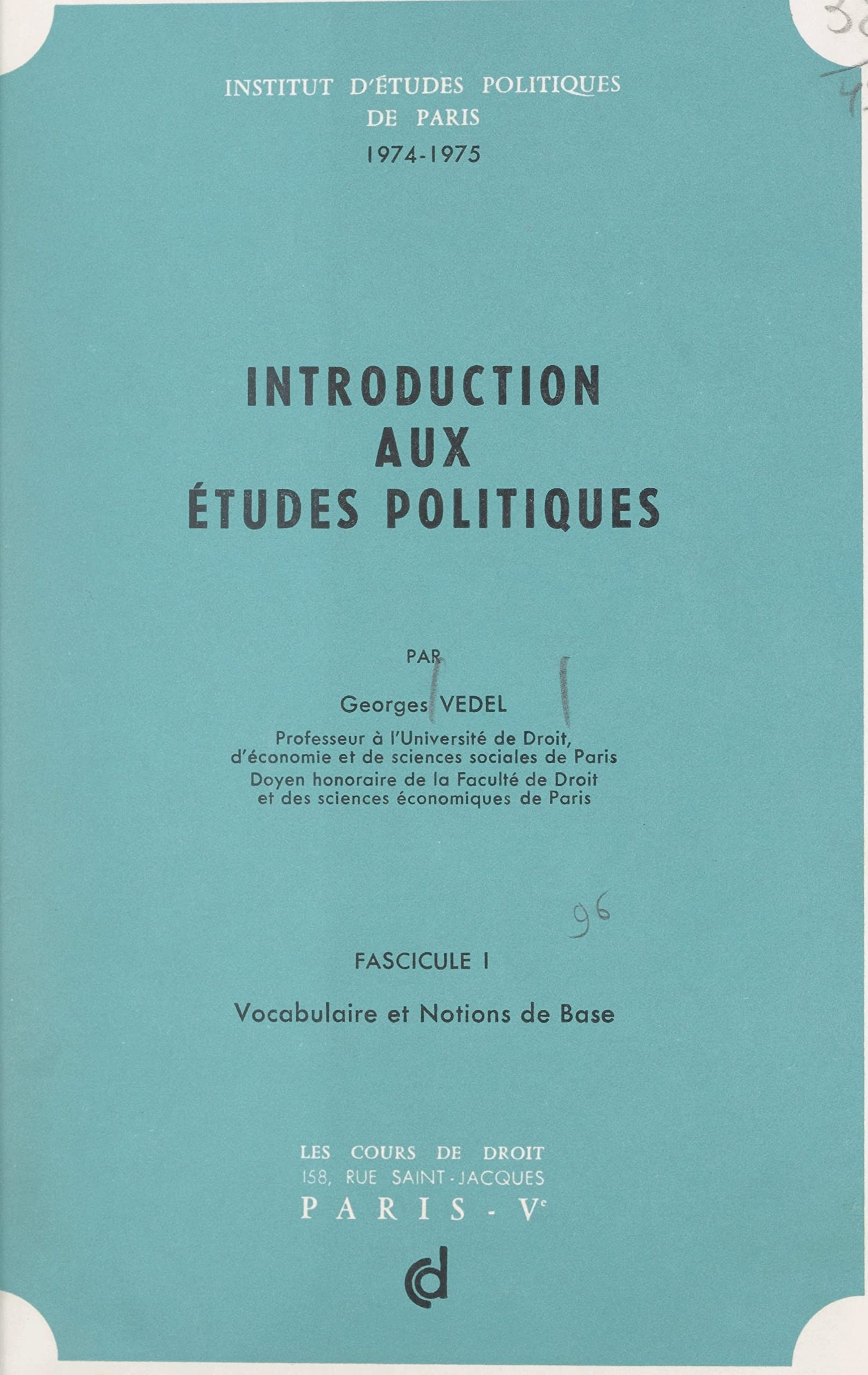 Introduction aux études politiques (1). Vocabulaire et notions de base ...