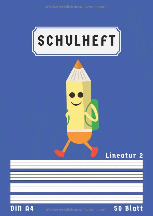 Schulheft A4 Lineatur 2: Liniert 50 Blatt | 2 Klasse Schreibheft ...