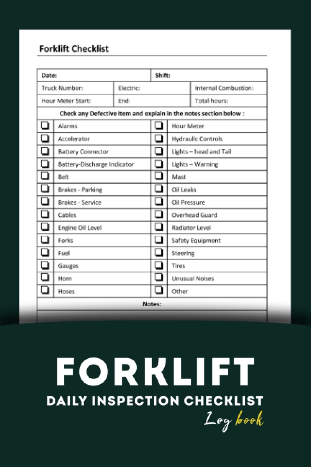 Forklift Daily Inspection Checklist Log Book: Safety & Maintenance ...