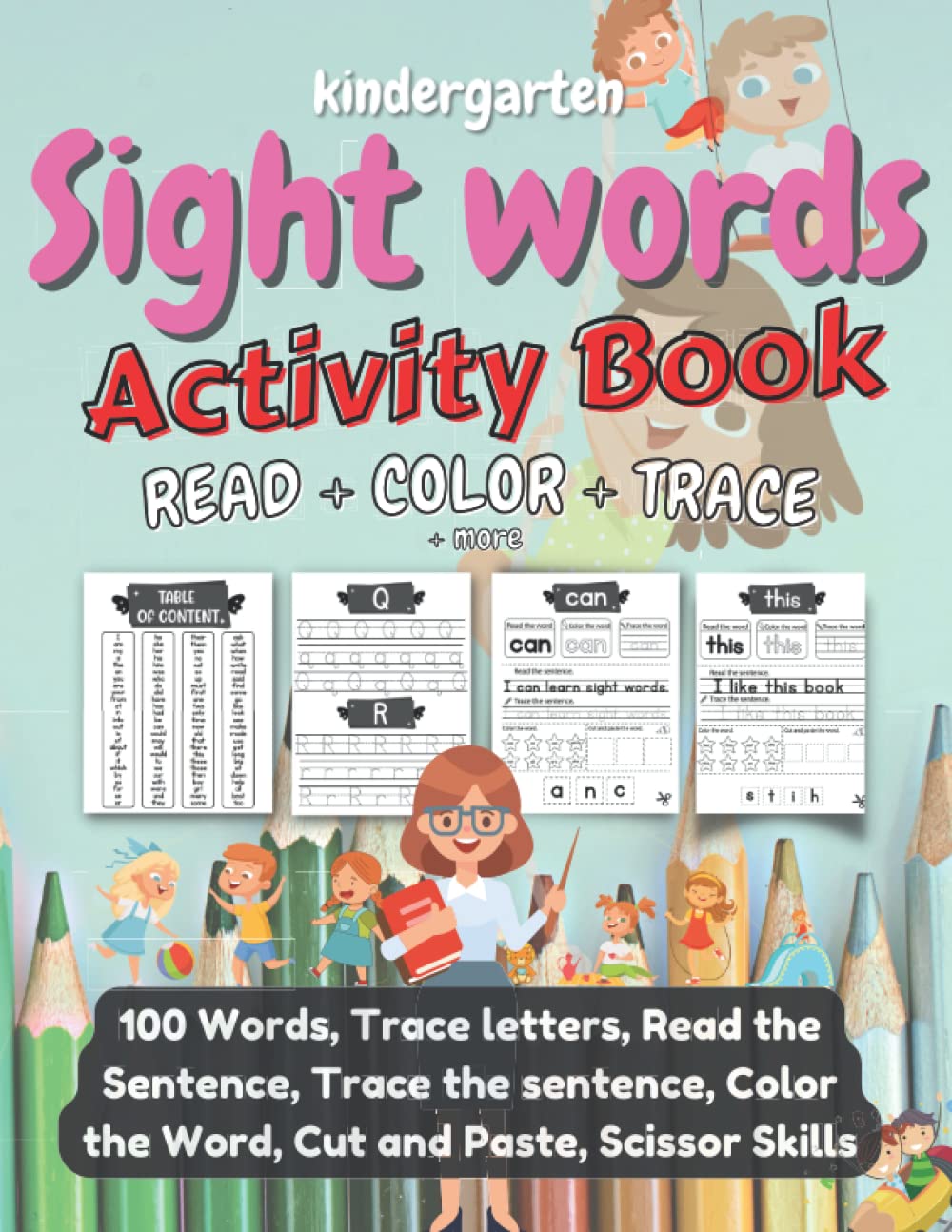 Kindergarten Sight Words Activity Book: 100 Sight Words, Trace letters ...