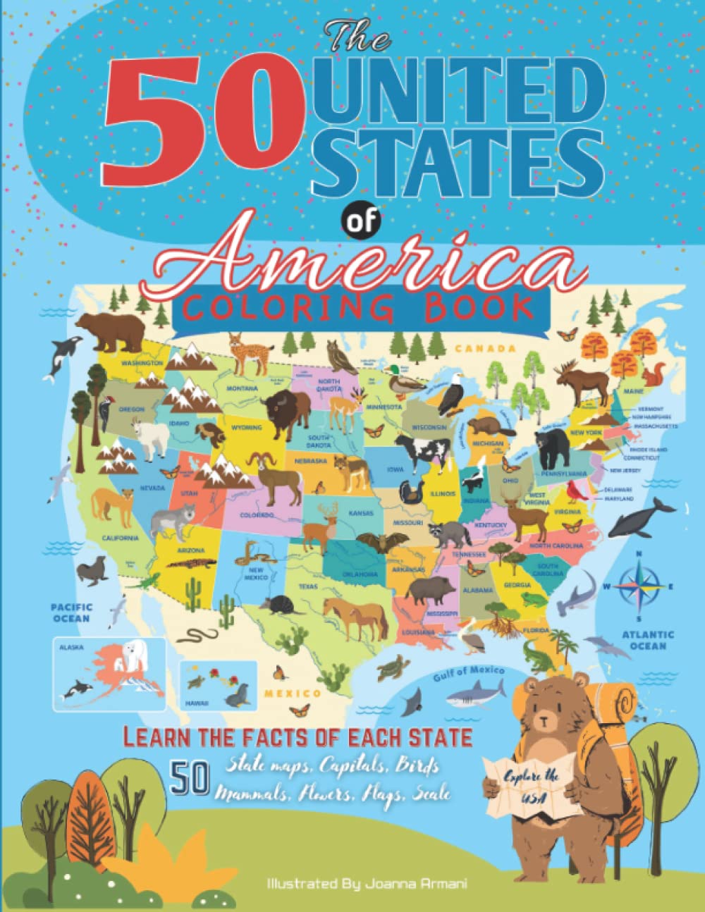 The 50 United States of America Coloring Book for Kids: Fifty State ...