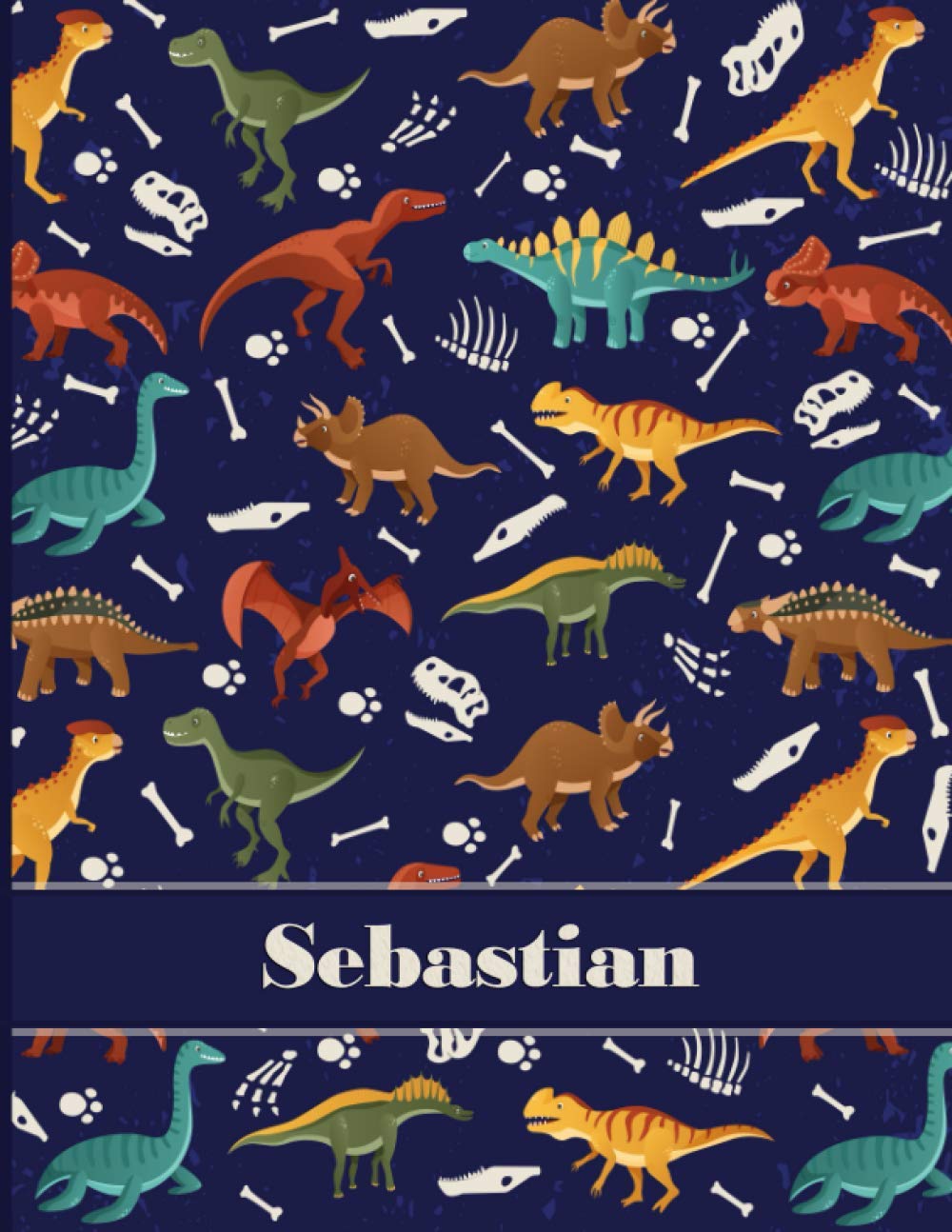 Sebastian: Personalized Name Composition Notebook For Kids, Dinosaur ...