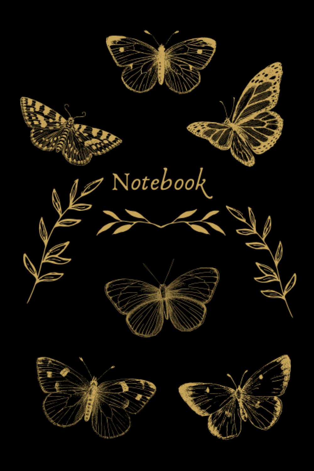 Butterfly Notebook Gold Butterflies: Matte Black Journal with lined ...