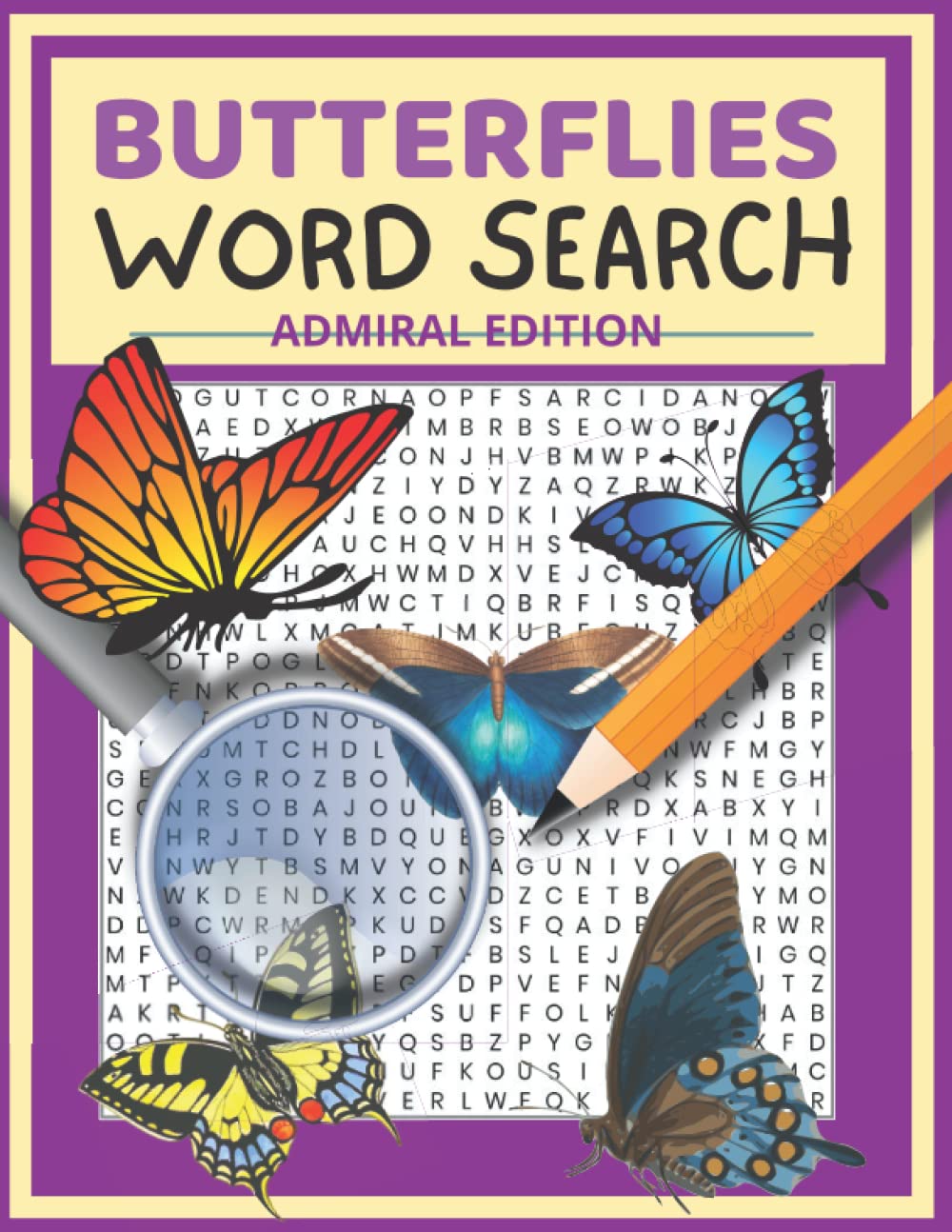 Butterflies Word Search Admiral Edition: Large Print 60 Puzzle Word ...