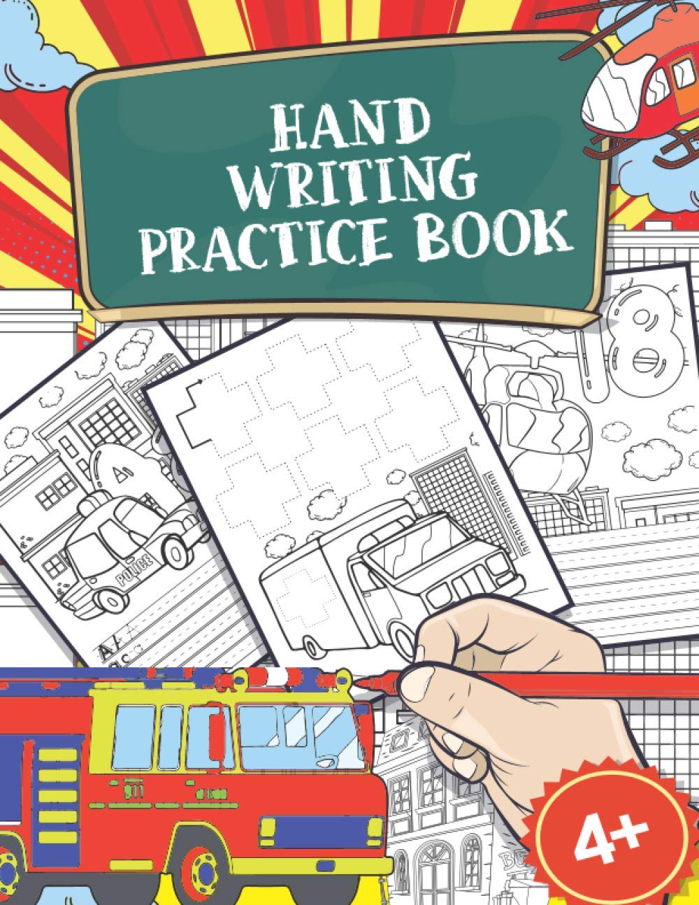 Hand Writing Practice Book: Policecar & Firetruck Coloring Book ...