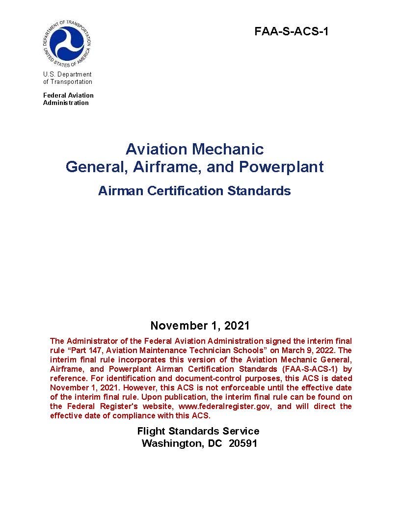 FAA-S-ACS-1 Aviation Mechanic General, Airframe, and Powerplant Airman ...