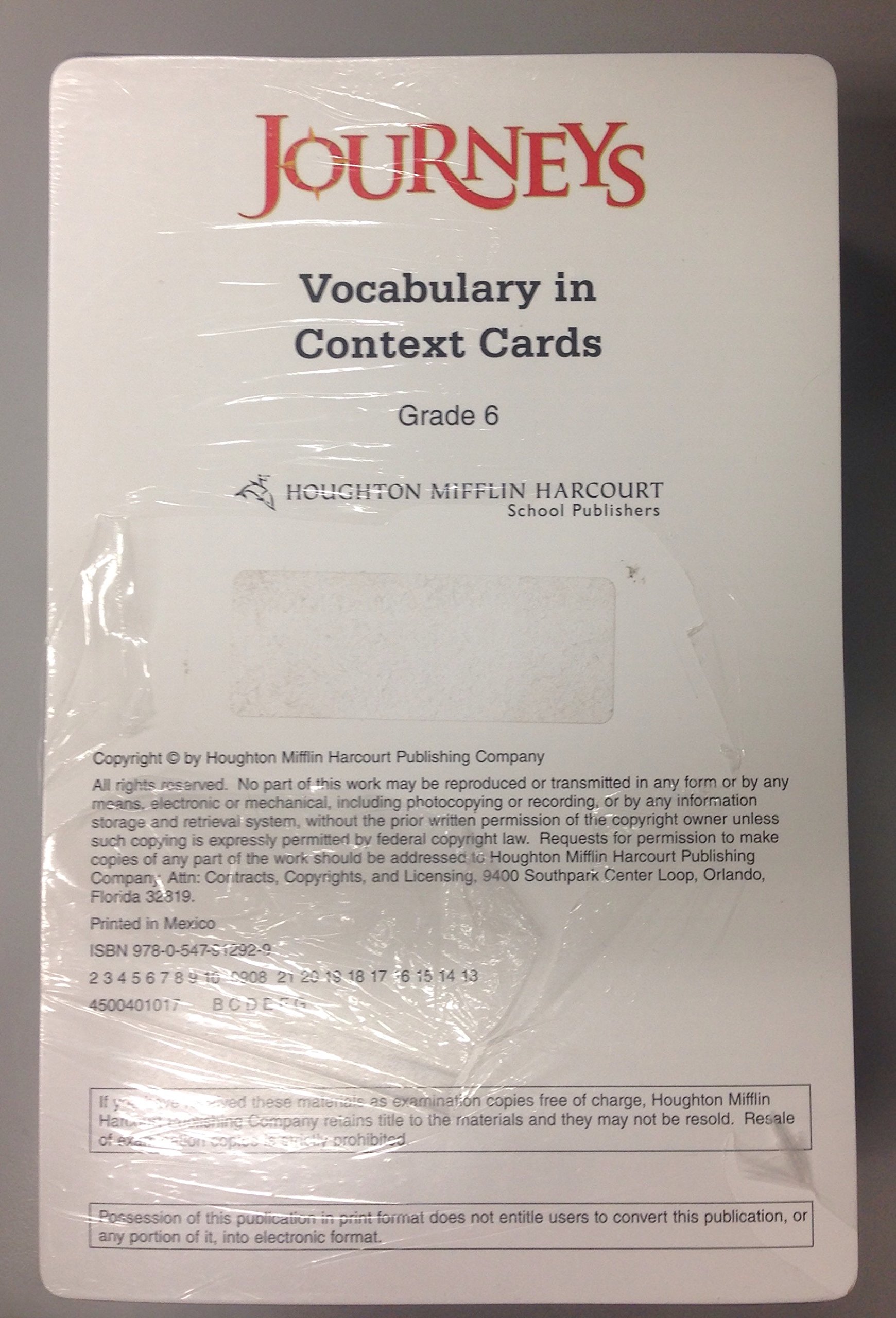 Journeys: Common Core Vocabulary In Context Card Grade 6 by Houghton ...