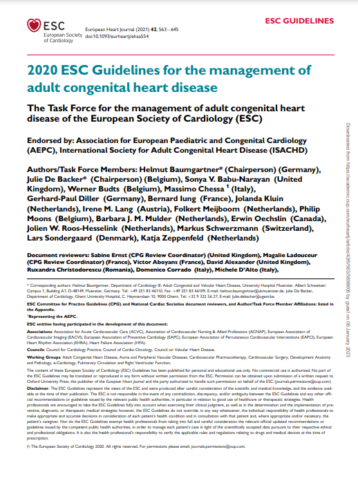 2020 ESC Guidelines for the management of adult congenital heart ...