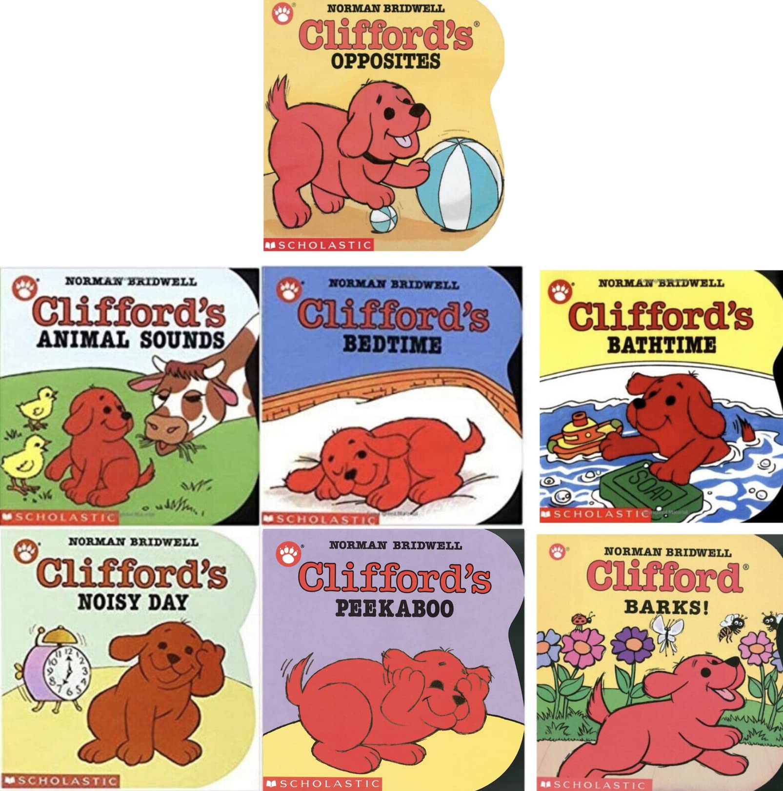 Clifford the Small Red Puppy Board Book Set of 7: Clifford's Bathtime, Clifford Barks, Clifford ...