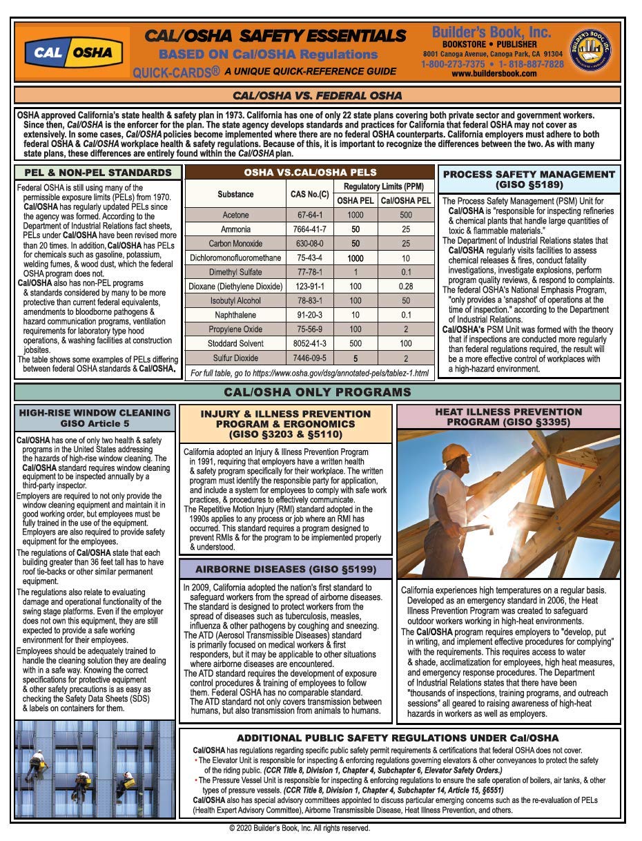 CAL/OSHA Safety Essentials Quick-Card Based on Cal/OSHA Regulations by ...