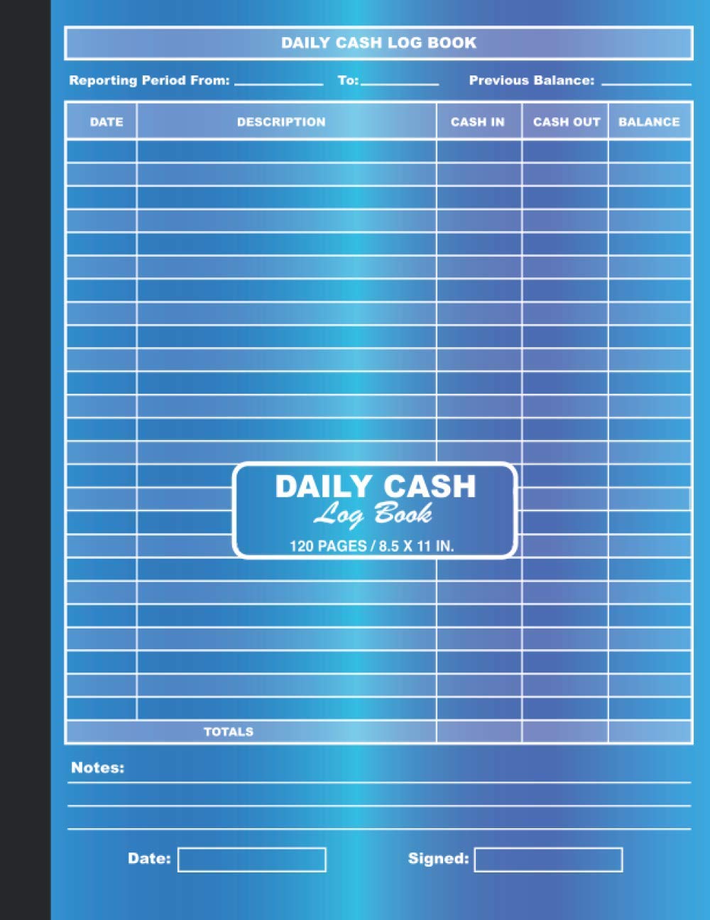 Daily Cash Log Book: Blue - Simple Ledger Cash Book - Daily Cash Flow ...