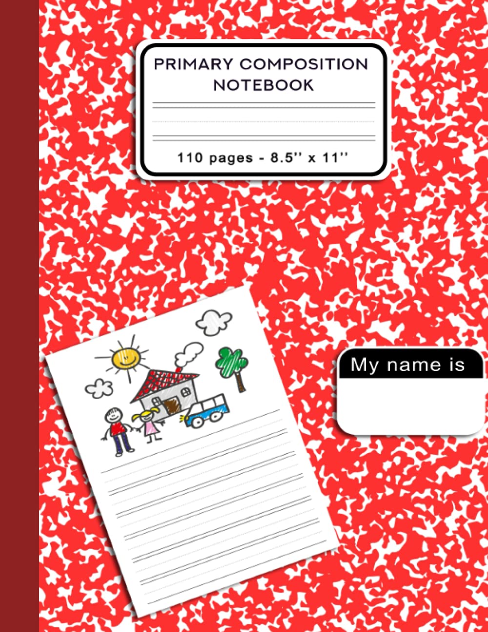 Primary Composition Notebook: Red Marble, Grades K-2 Kindergarten ...