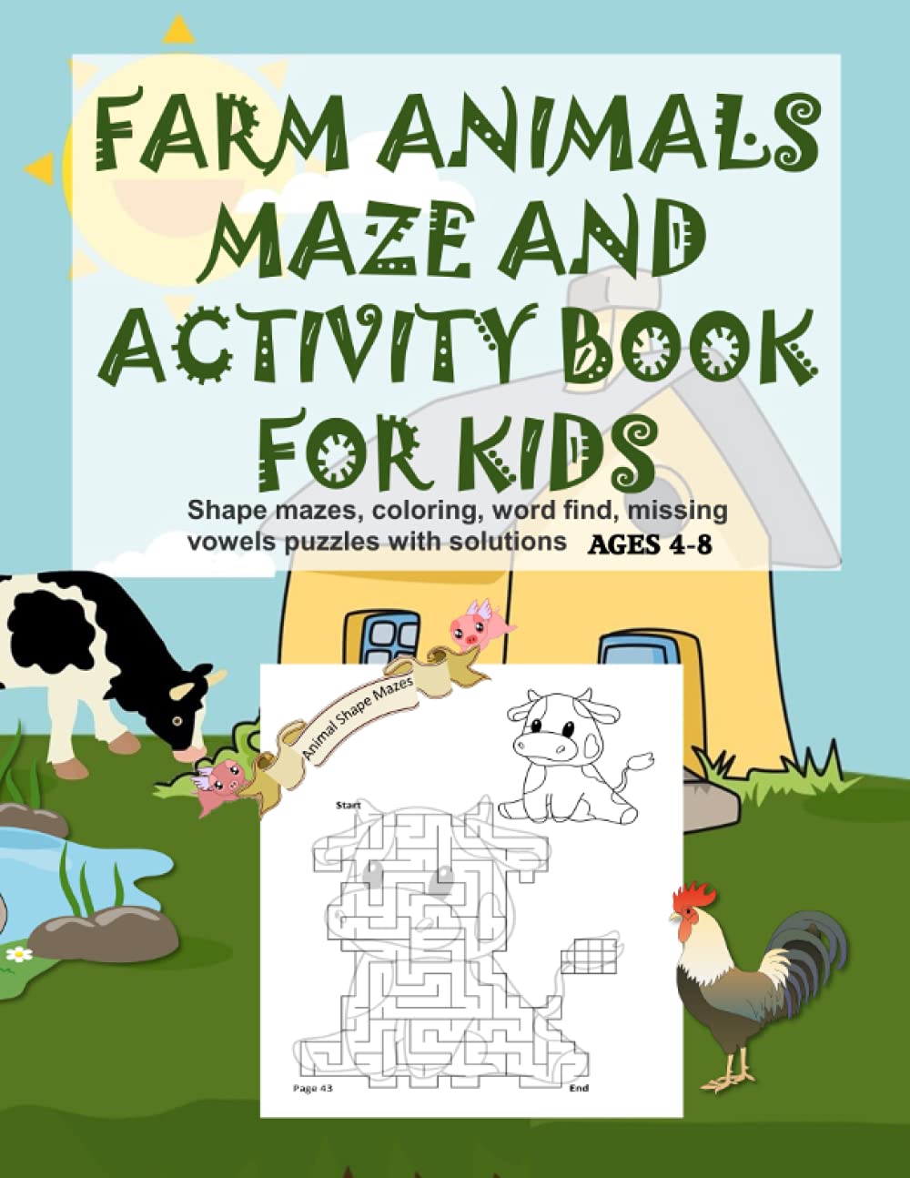 FARM ANIMALS MAZE AND ACTIVITY BOOK FOR KIDS: Shape Mazes, Coloring ...