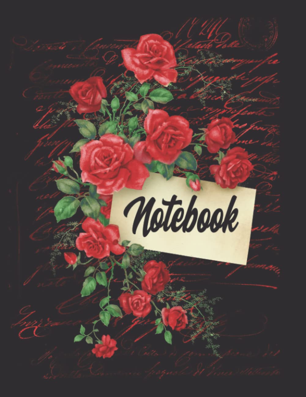 Black and Red Notebook | Roses Design: Wide Ruled | 8.5 x 11 | 120 ...
