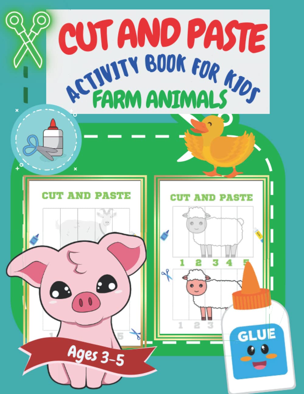 Farm Animal Cut And Paste Activity Book For Kids: Cut and Paste Puzzles ...
