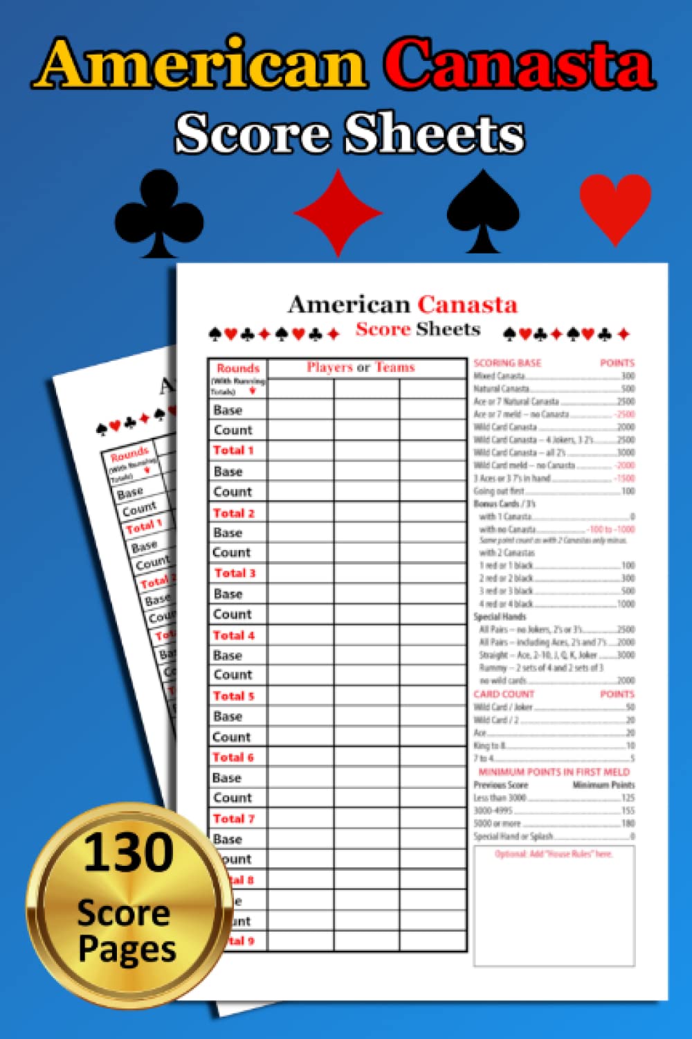 American Canasta Score Sheets: 130 Score Sheets For Scorekeeping ...