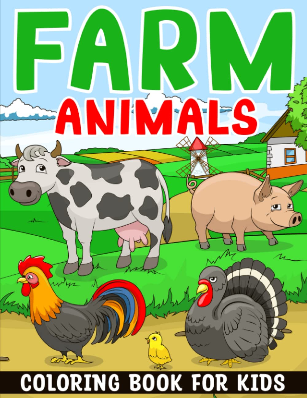 Farm Animals Coloring Book For Kids: Cute Happy Farm Animals Coloring ...