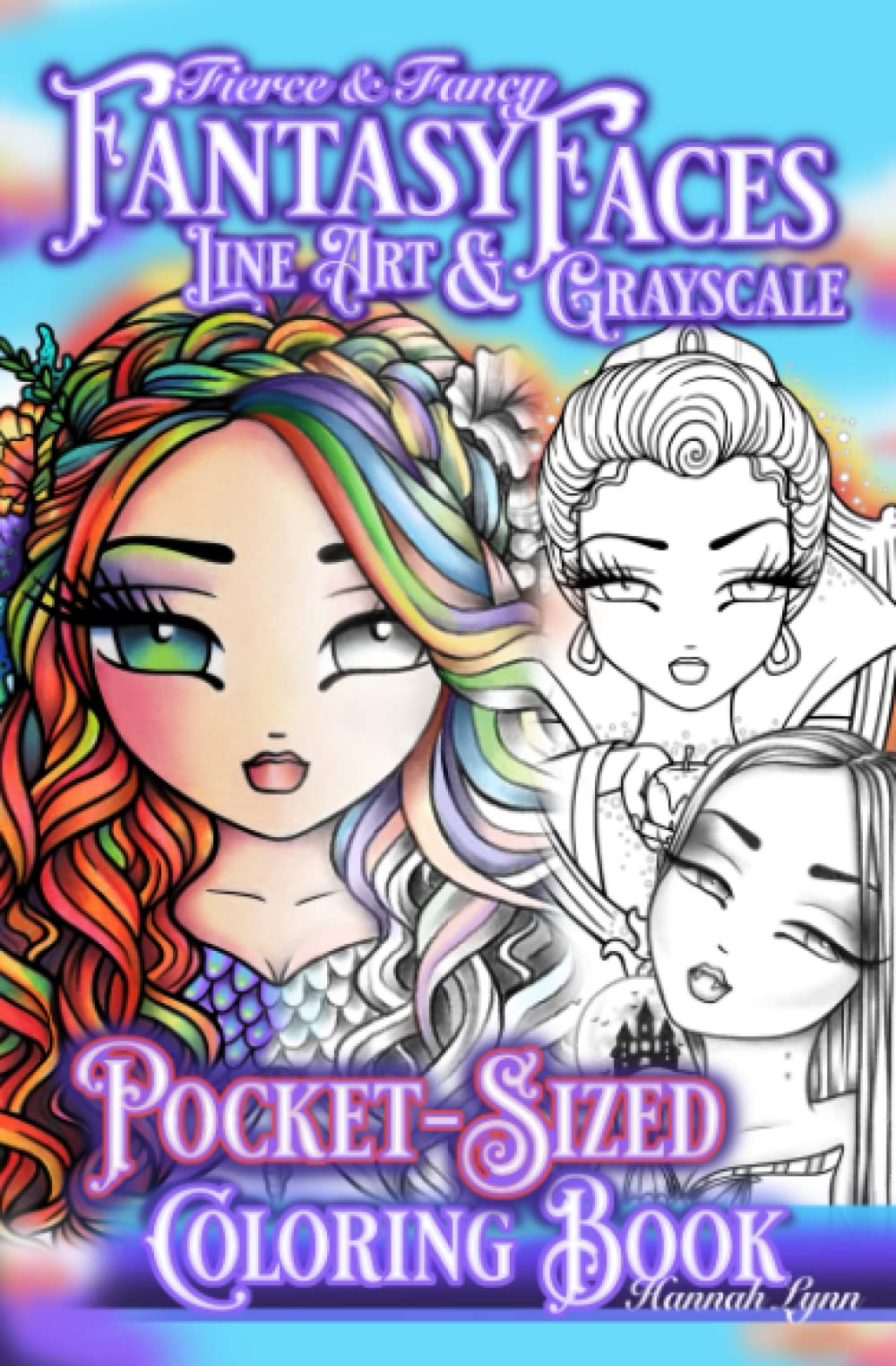 Fierce & Fancy Fantasy Faces Line Art & Grayscale Pocket-Sized Coloring ...
