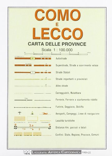 Como and Lecco Provincial Road Map (1:100, 000) by Litografia Artistica ...