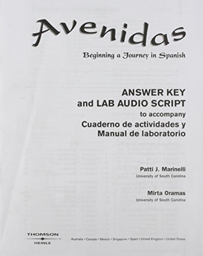 Answer Key (with Lab Audio Script) for Avenidas: Beginning a Journey in ...