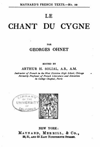 Le chant du cygne (French Edition) by Georges Ohnet | Goodreads