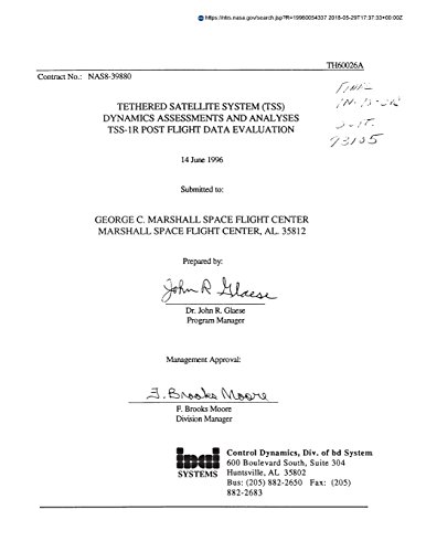 Tethered Satellite System (Tss) Dynamics Assessments and Analysis, Tss ...