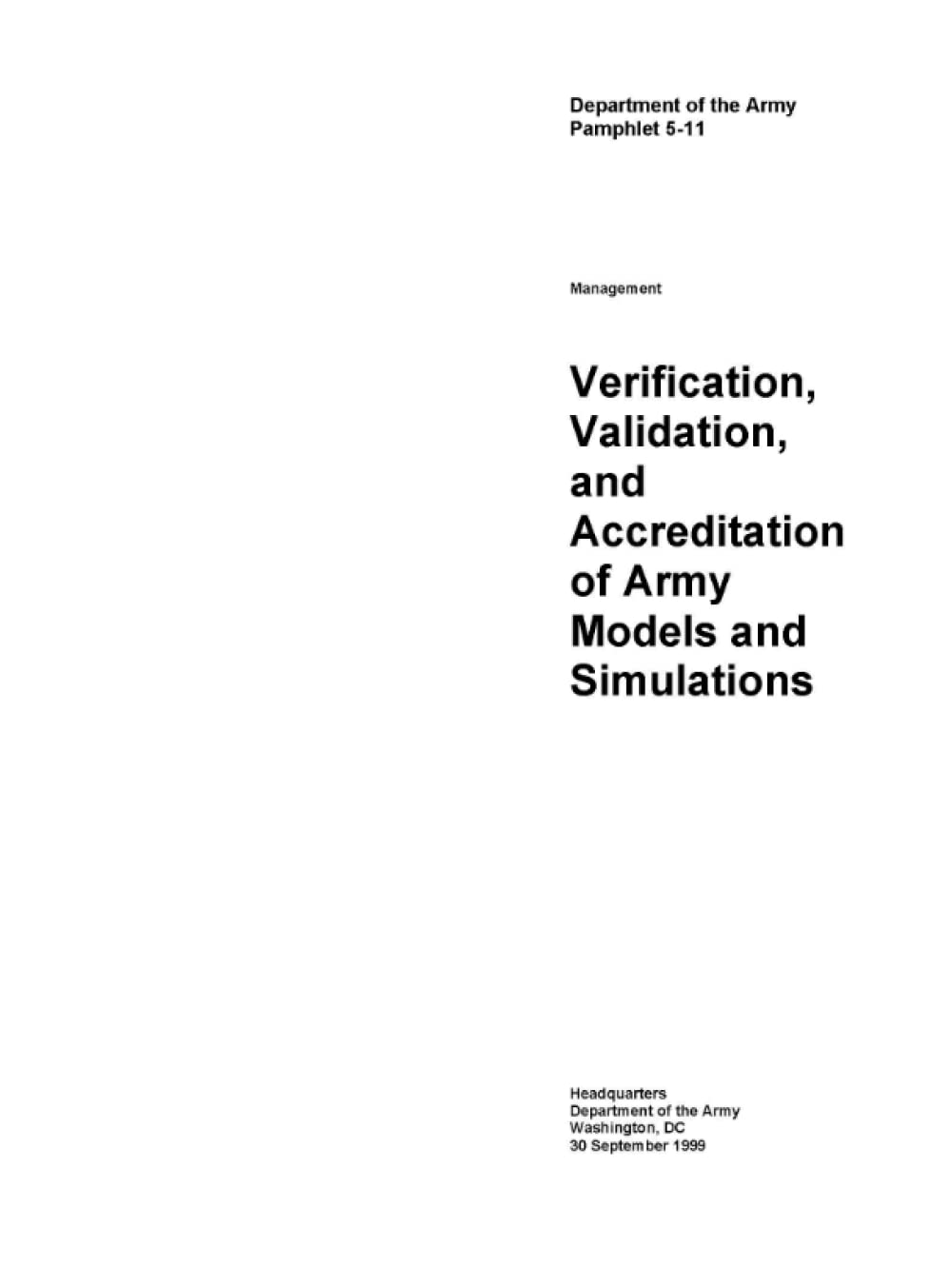 Department of the Army Pamphlet 5-11 Management Verification, Validation, and Accreditation of ...