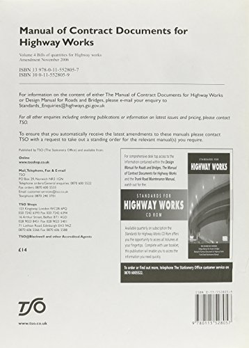 Manual of Contract Documents for Highway Works: Bills of Quantities for Highway Works: Amendment ...