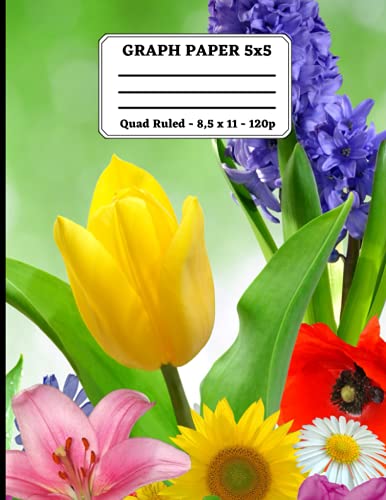 Graph Paper Colored Flowers: Composition Notebook Quad Ruled 5x5 (5 ...