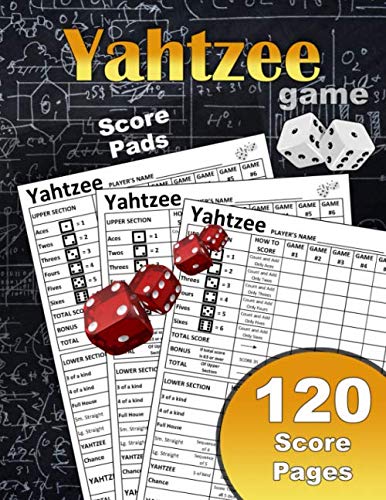 Yahtzee Game Score Pads: Large Size 8.5X11 Inches 120 Yahtzee Score ...