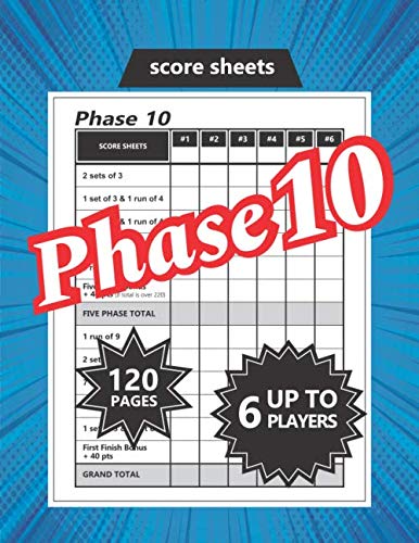 Phase 10 Score Sheets: Phase 10 Score Pads for 6 PLAYERS Large Size 8 ...