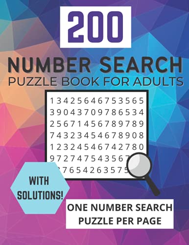 200 Number Search Puzzle Book for Adults: With Solutions! by Cam Tee ...