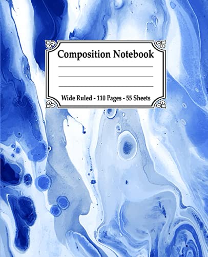 Marble Composition Notebook Wide Ruled: Blue And White Marble Wide ...