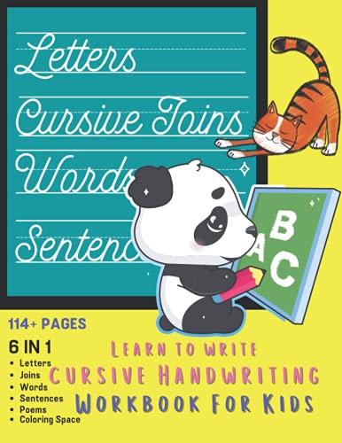 LEARN TO WRITE CURSIVE HANDWRITING: Workbook for kids,6 in 1 Writing ...