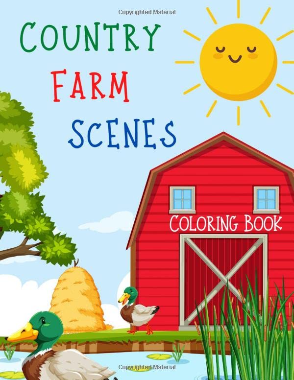 Country Farm Scenes Coloring Book: Unique Countryside Landscapes ...