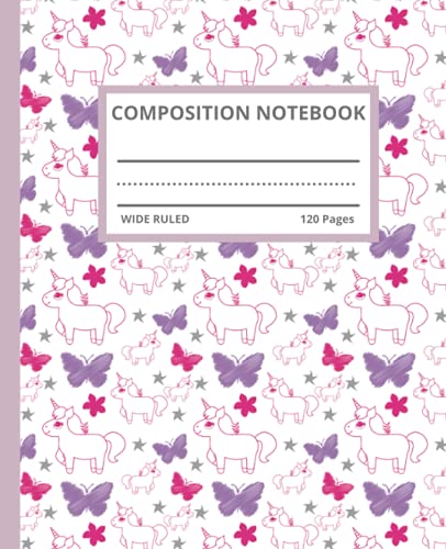 Unicorn Themed Notebook For Kids: Purple Unicorn Composition Notebook Wide Ruled | Purple ...