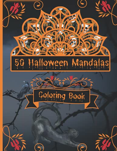 50 Halloween Mandalas coloring book: Coloring Book for Adults ...