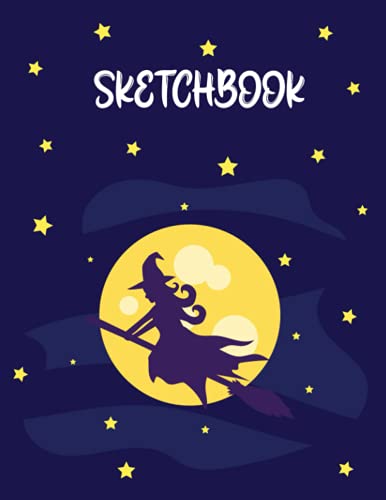 Halloween Sketchbook Flying witch: Blank Page Large Size Sketchbook for ...