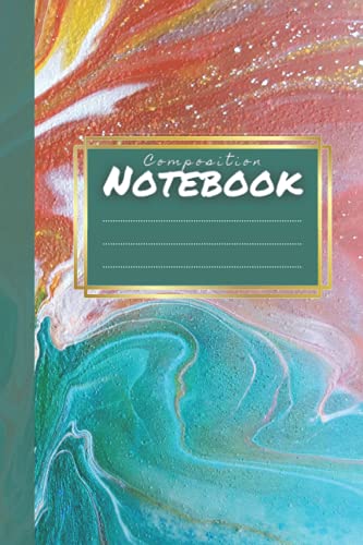 Marble Composition Notebook: Green-Orange-Gold Marble Effect College ...