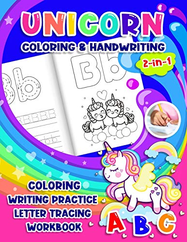 Unicorn Coloring & Handwriting 2 in 1 Coloring Writing Practice letter ...
