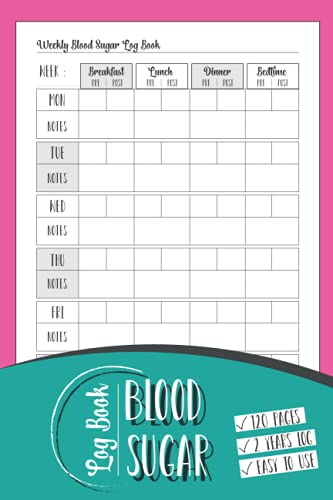 Diabetes Log Book: Weekly Blood Sugar Diary, Blood Sugar Level ...
