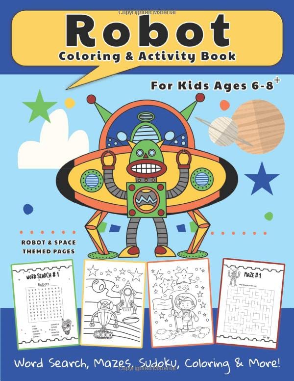 Robot Coloring & Activity Book For Kids: Word Search, Mazes, Sudoku ...