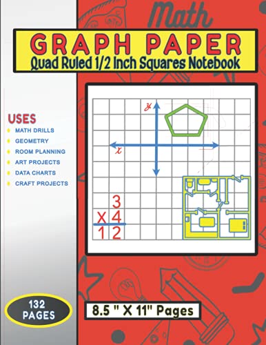 Graph Paper Quad Ruled 1/2 Inch Squares Notebook: Grid Paper ...