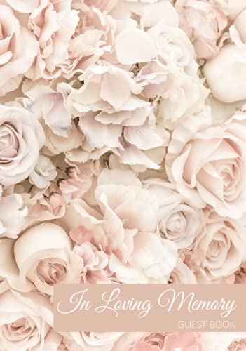 In Loving Memory Guest Book: Feminine White Pink Roses & Flowers ...