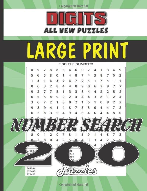 Digits Number Search 200 Large Print: Number Search Puzzle Book for ...