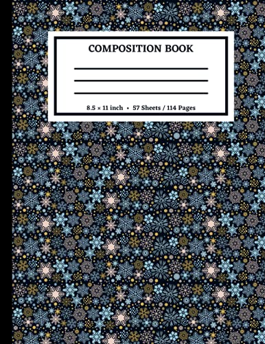 Composition Notebook : Wide Ruled Blue & Cream Christmas Snowflakes ...